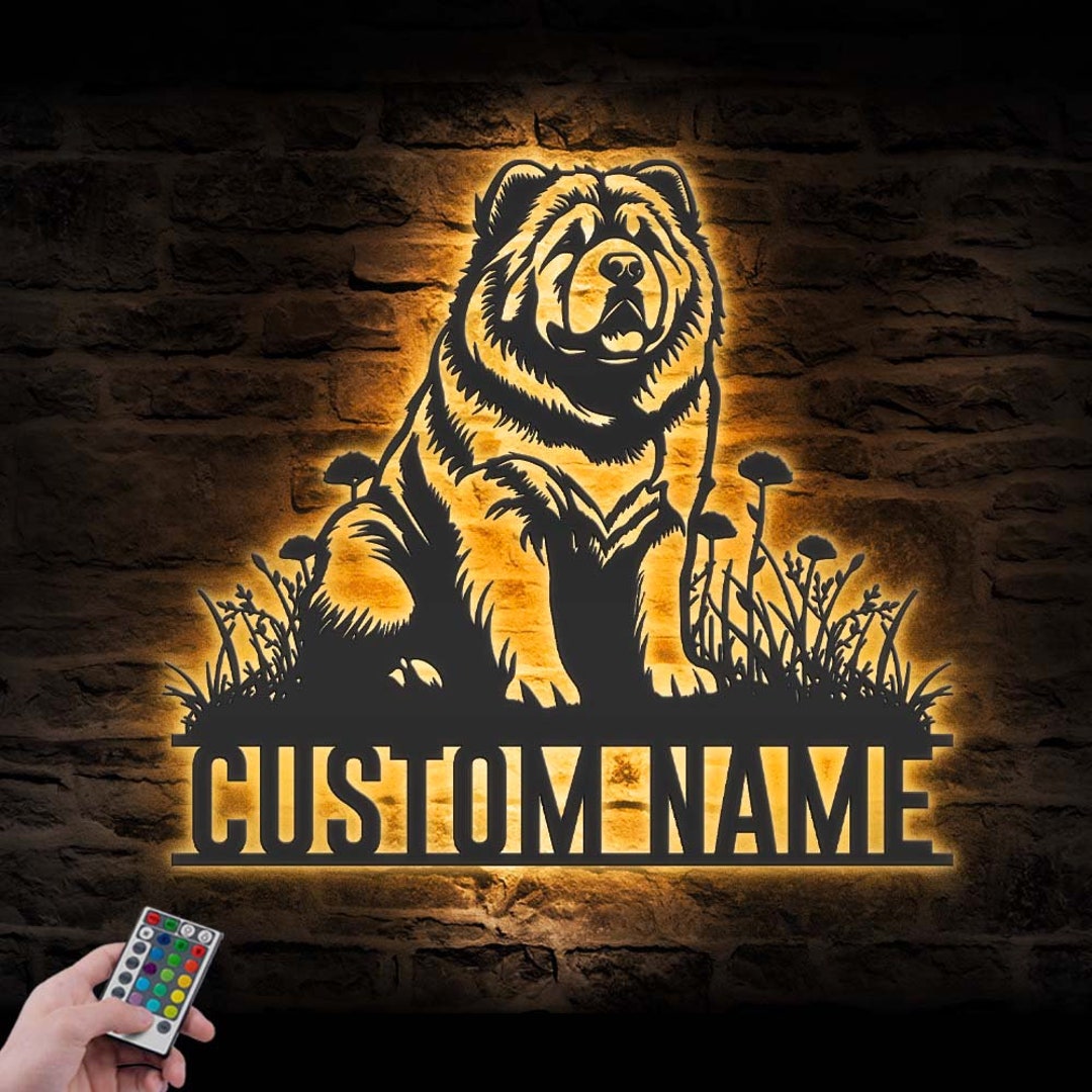 Custom Chow Chow Metal Wall Art LED Light Personalized Dog Lover Name ...