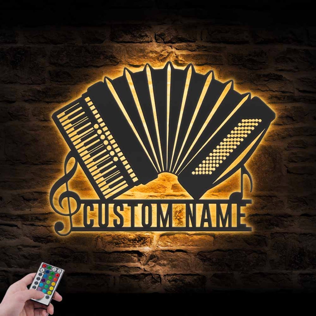 Custom Accordion Musical Instrument Metal Wall Art LED Light ...