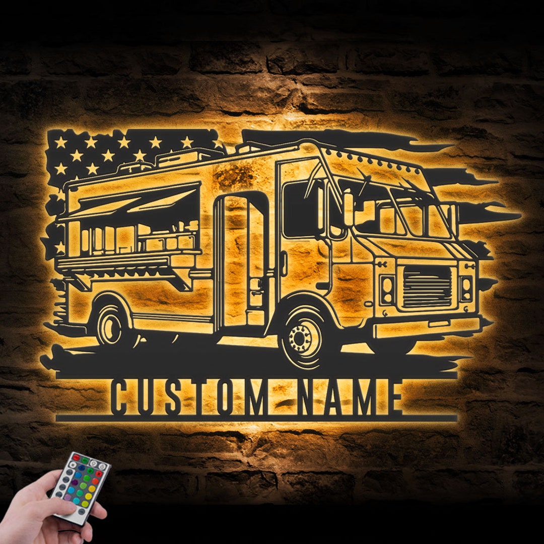 Custom Fast Food Truck US Flag Metal Wall Art LED Light Personalized ...