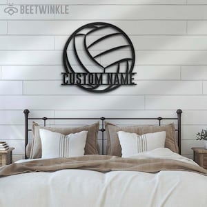 Custom Ball Volleyball Metal Wall Art LED Light Personalized Volleyball ...