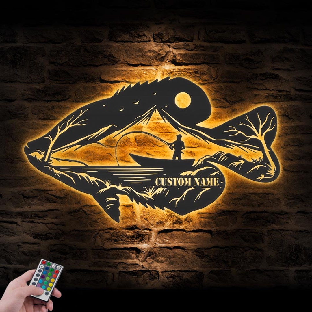 Custom Crappie Fishing Metal Wall Art LED Light Personalized Fisher ...
