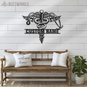 Custom Medical Symbol Caduceus MD Star Nursing Metal Wall Art LED Light ...