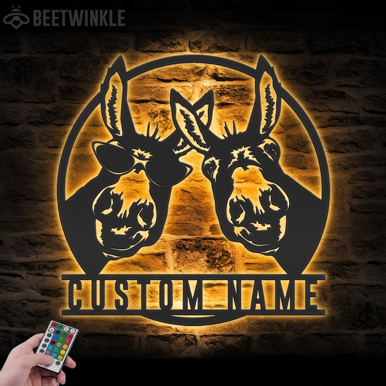 Custom Funny Two Donkey Farmhouse Metal Wall Art LED Light - Etsy