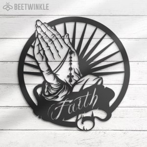 Religious Praying Hands Faith Metal Wall Art LED Light Christ Sign Home ...