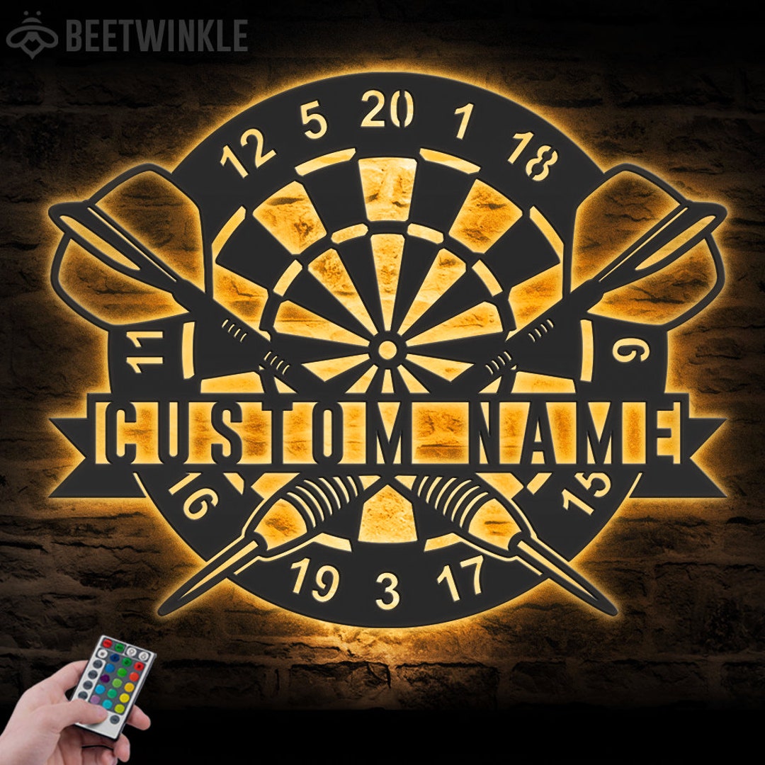Custom Dartboard Dart Game Metal Wall Art LED Light Personalized Dart ...