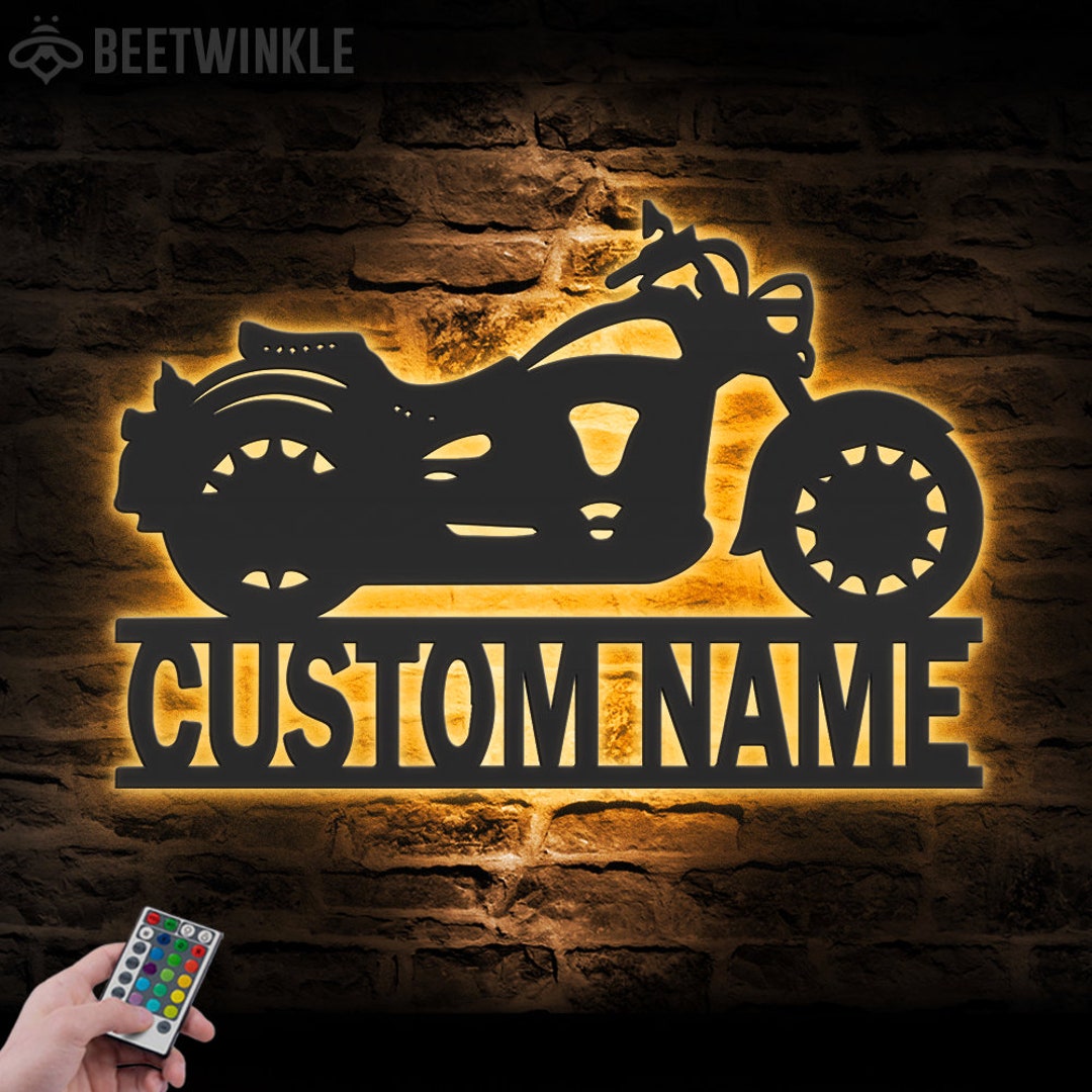 Custom Motocross Biker Metal Wall Art LED Lights Personalized Dirt Bike ...