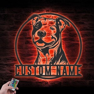 Custom Pitbull Metal Wall Art LED Light Personalized Dog Lover Name ...