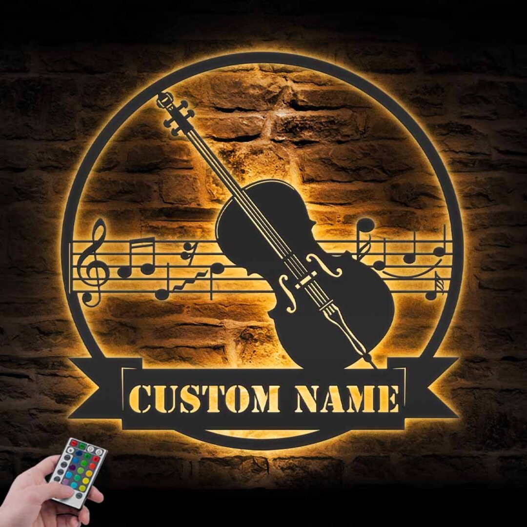 Custom Cello Musical Instrument Metal Wall Art LED Light Personalized ...