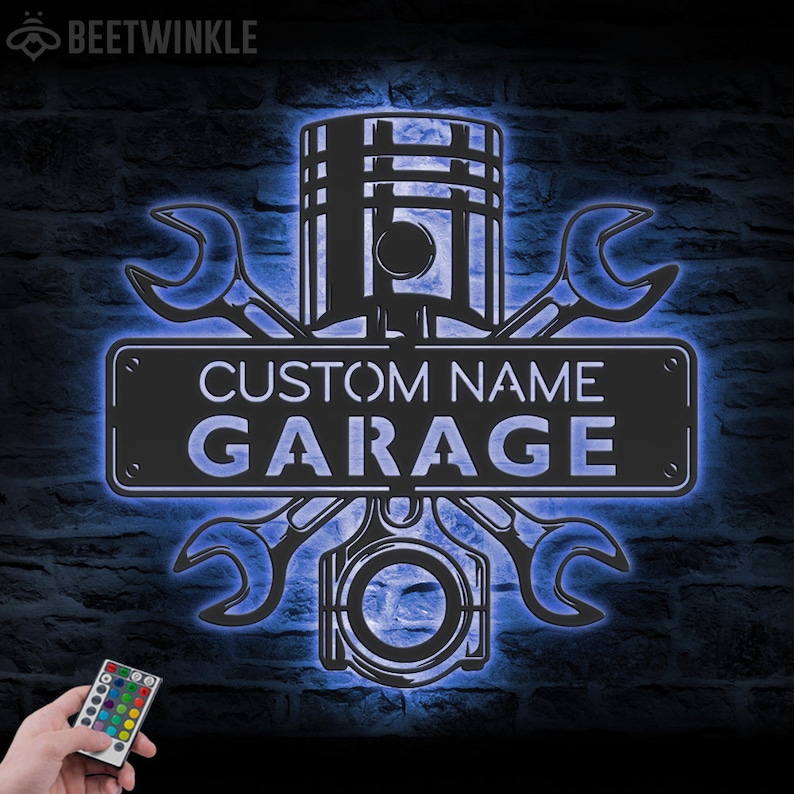 Custom Garage Metal Wall Art LED Light Personalized Workshop - Etsy