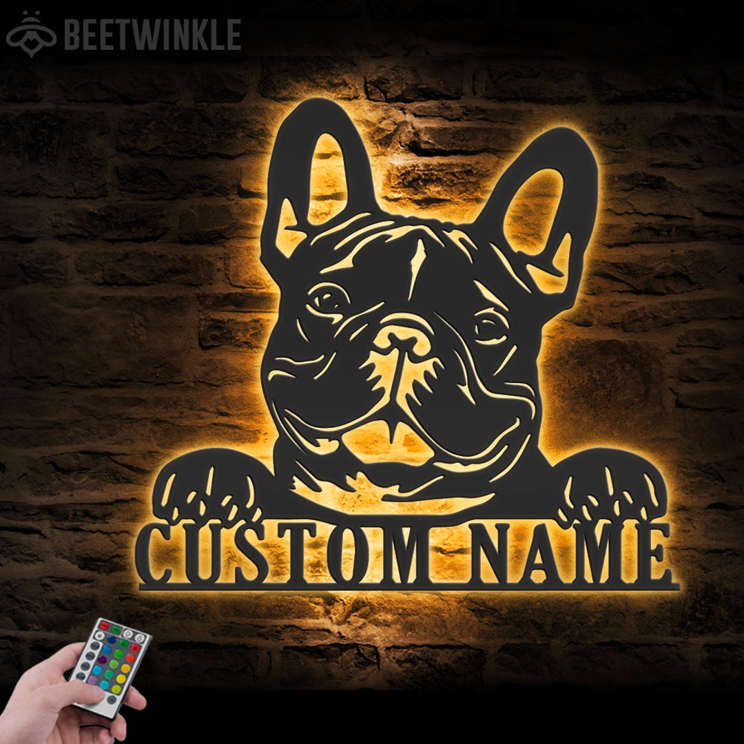 Custom French Bulldog Metal Wall Art LED Light Personalized Frenchie ...