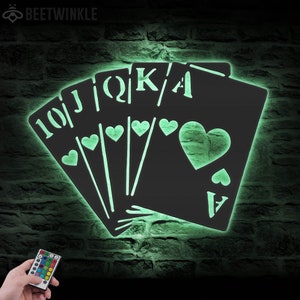 Poker Cards Casino Metal Wall Art LED Light Playing Card Room Sign Home ...