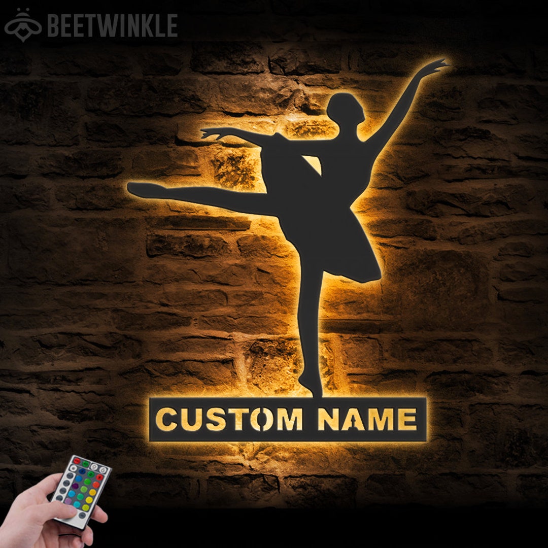 Custom Ballerina Dance Metal Wall Art LED Light Personalized Girl ...