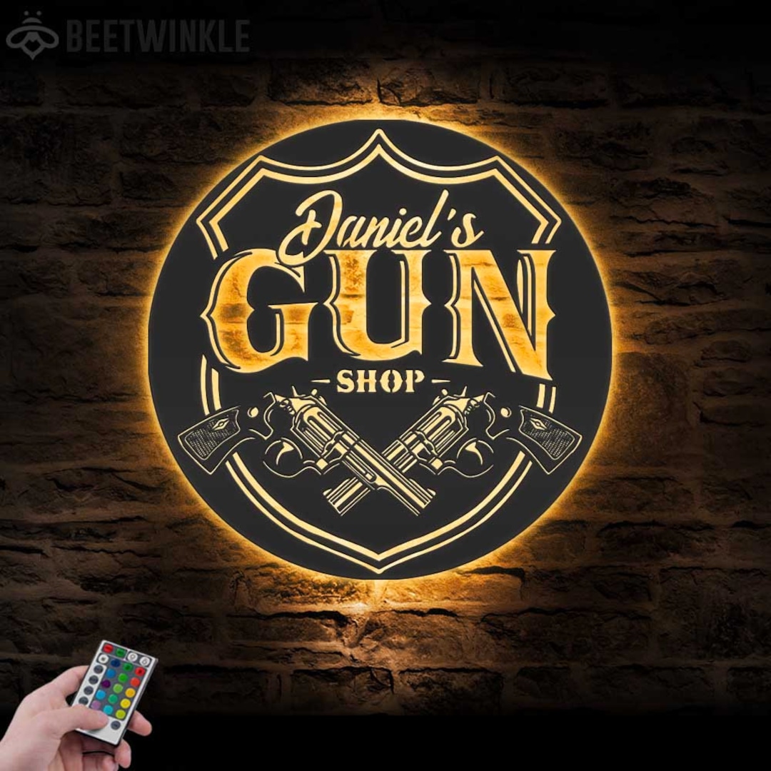 Custom Gun Metal Wall Art LED Light Personalized Second Amendment 2nd ...