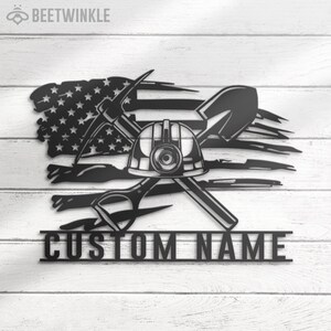 Custom Coal Mining US Flag Metal Wall Art LED Light Personalized Miner ...