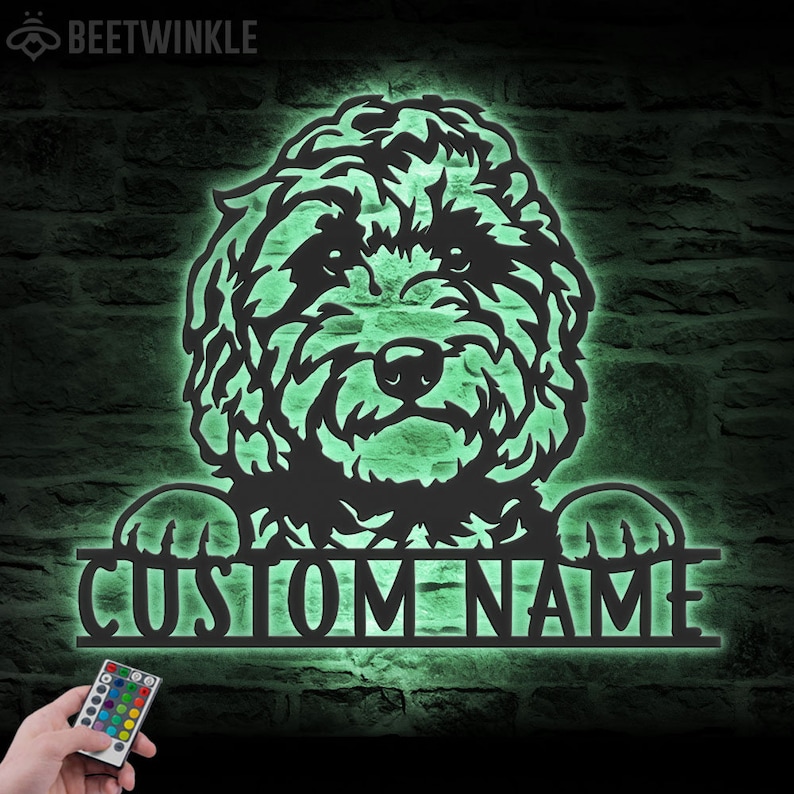 Custom Golden Doodle Metal Wall Art LED Light Personalized Labradoodle ...