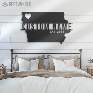Custom Iowa Map Metal Wall Art LED Lights Personalized Iowa State Name ...
