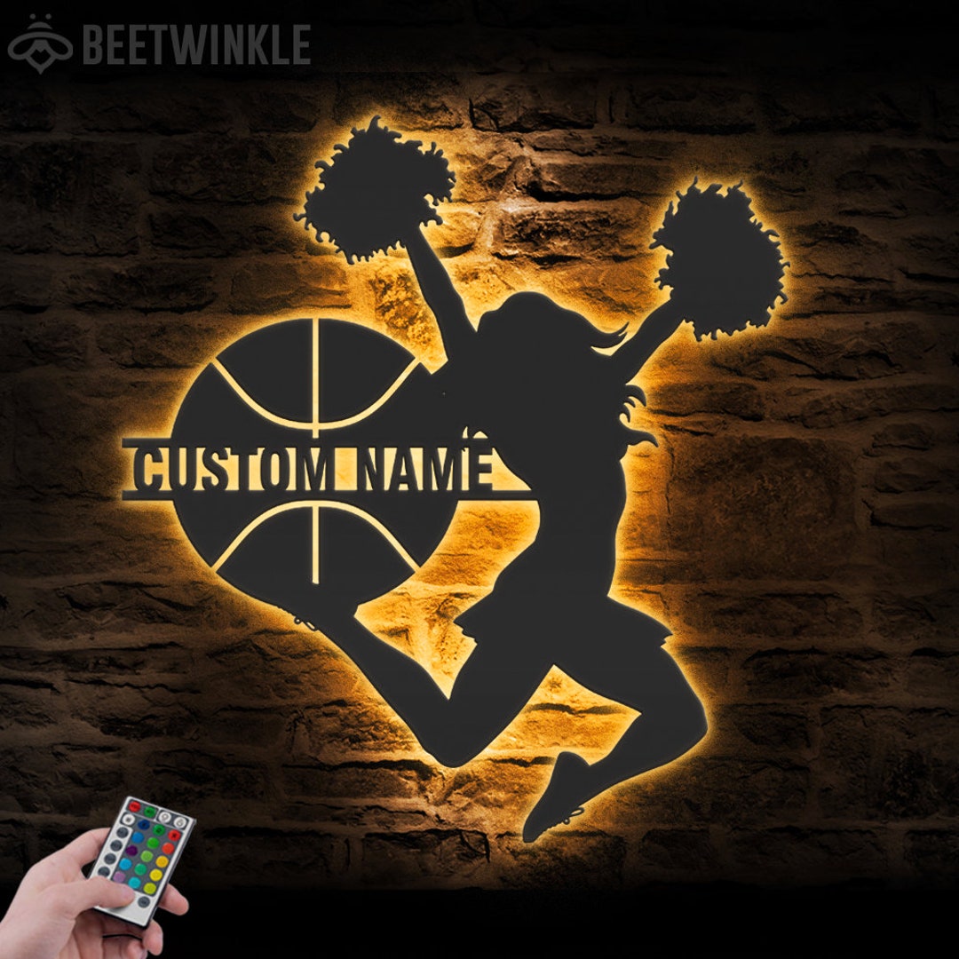 Custom Girl Basketball Cheerleading Metal Wall Art LED Light ...