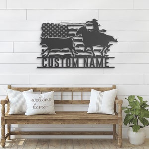 Custom Western Cowboy Cattle Roping Metal Wall Art LED Light ...