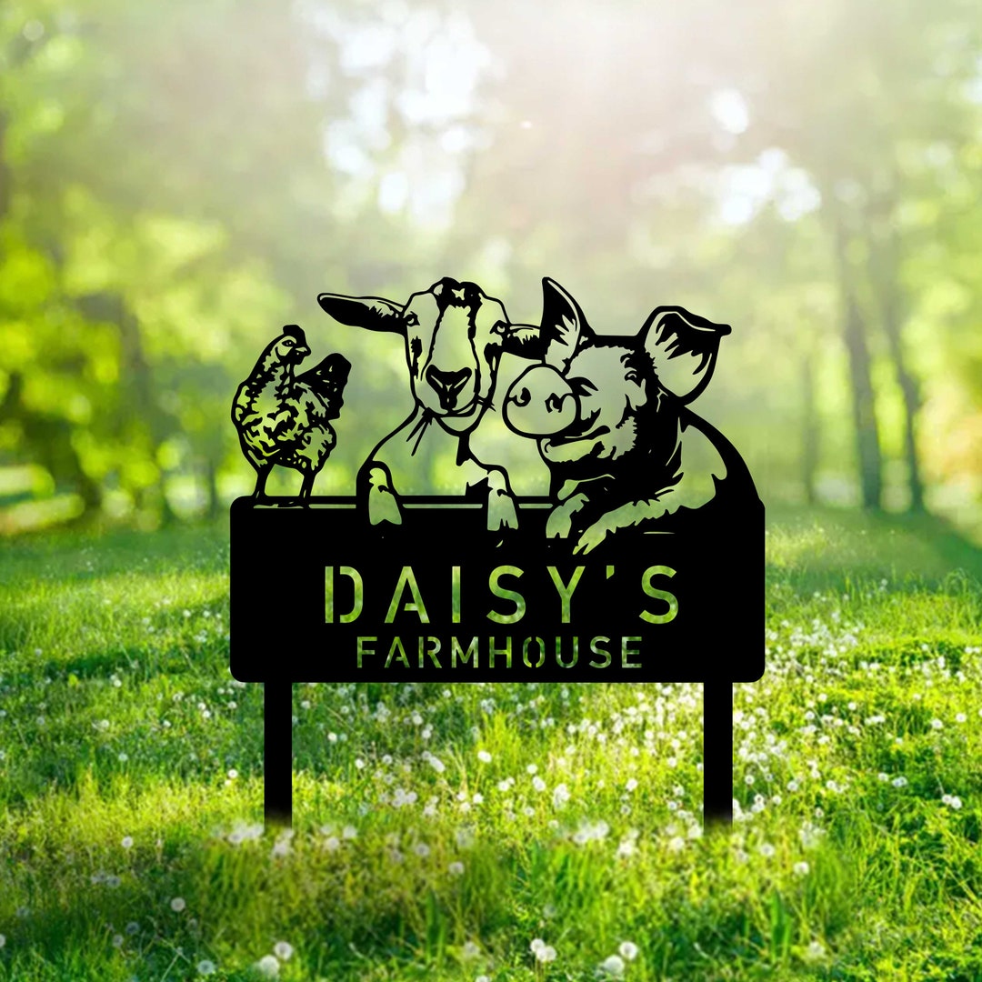Custom Chicken Goat Pig Farmhouse Garden Metal Sign Personalized ...