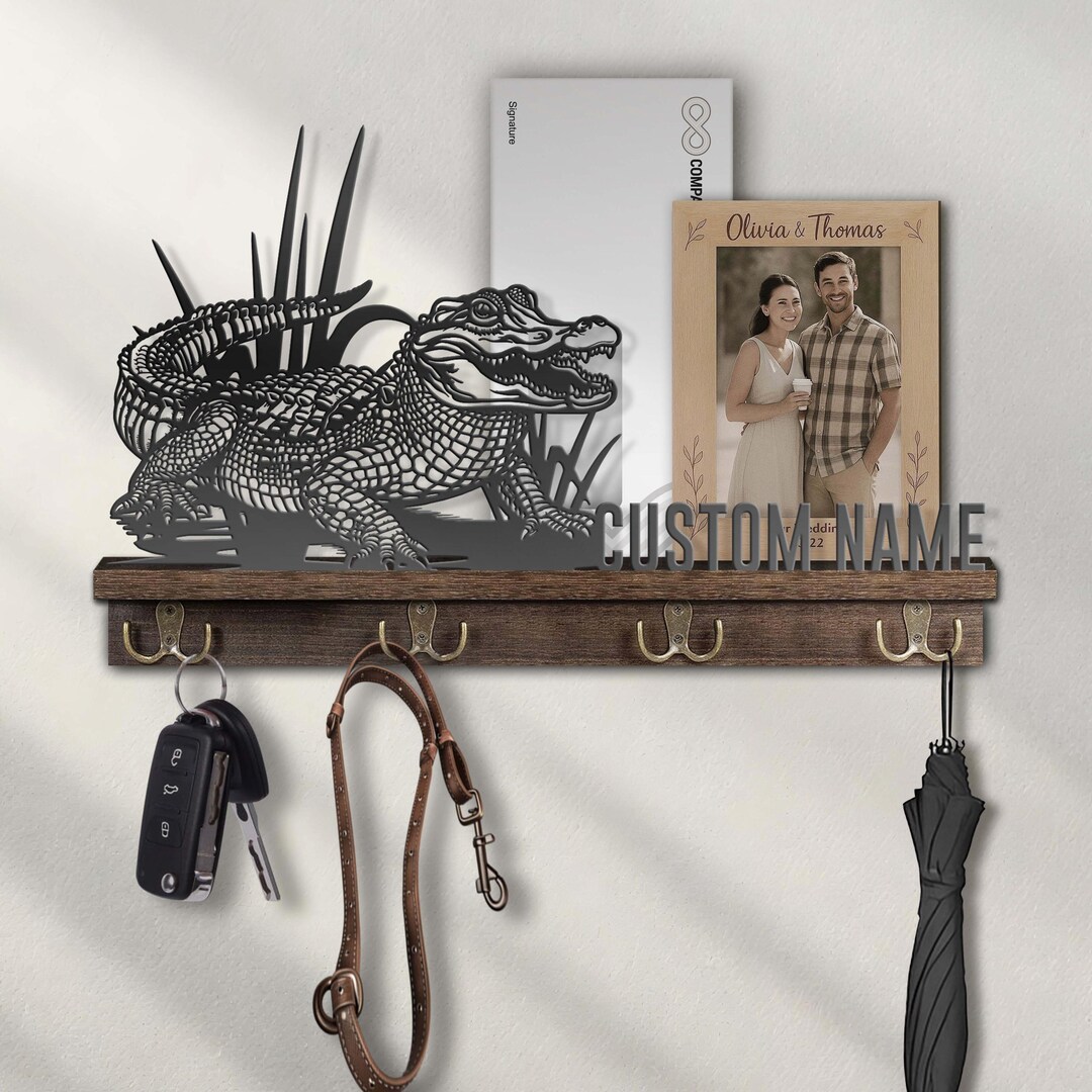 Custom Alligator Metal Wooden Key Holder Shelf Personalized Crocodile ...