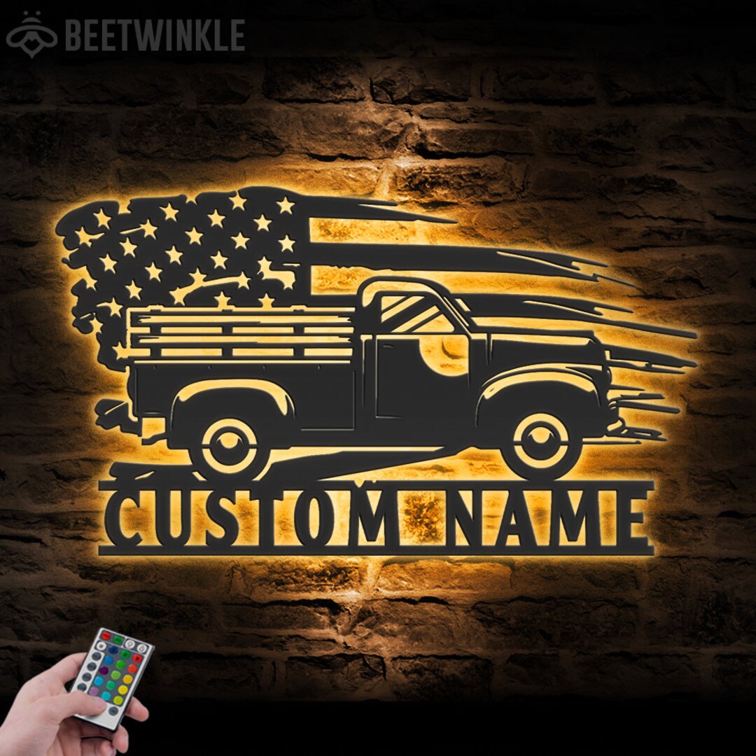Custom US Farm Truck Driver Metal Wall Art LED Light Personalized Pick ...