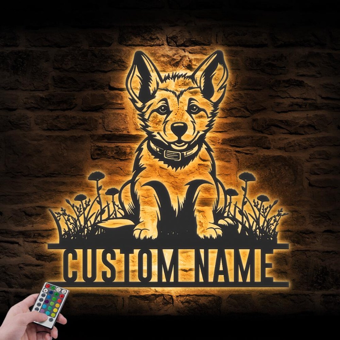 Custom Baby GSD German Shepherd Metal Wall Art LED Light Personalized ...
