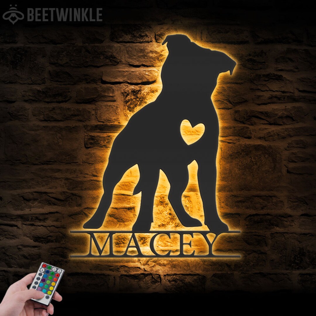 Custom Pitbull Metal Wall Art LED Light Personalized Dog Lover Name ...