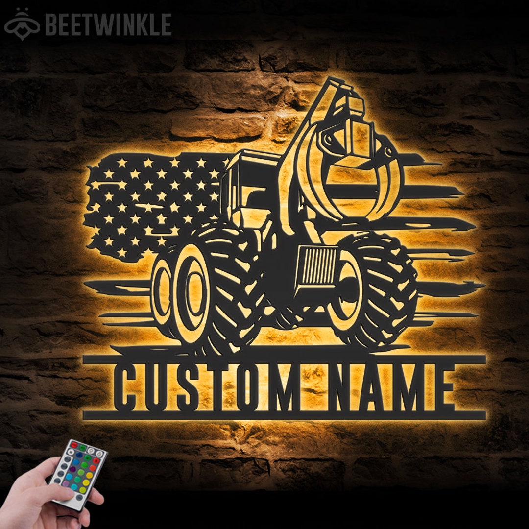 Custom US Grapple Skidder Driver Metal Wall Art LED Light Personalized ...