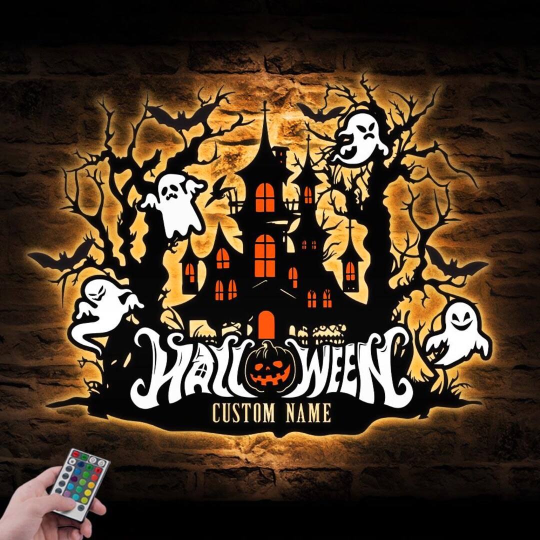 Custom Ghost Castle Metal Wall Art With Led Lights Personalized Cute ...