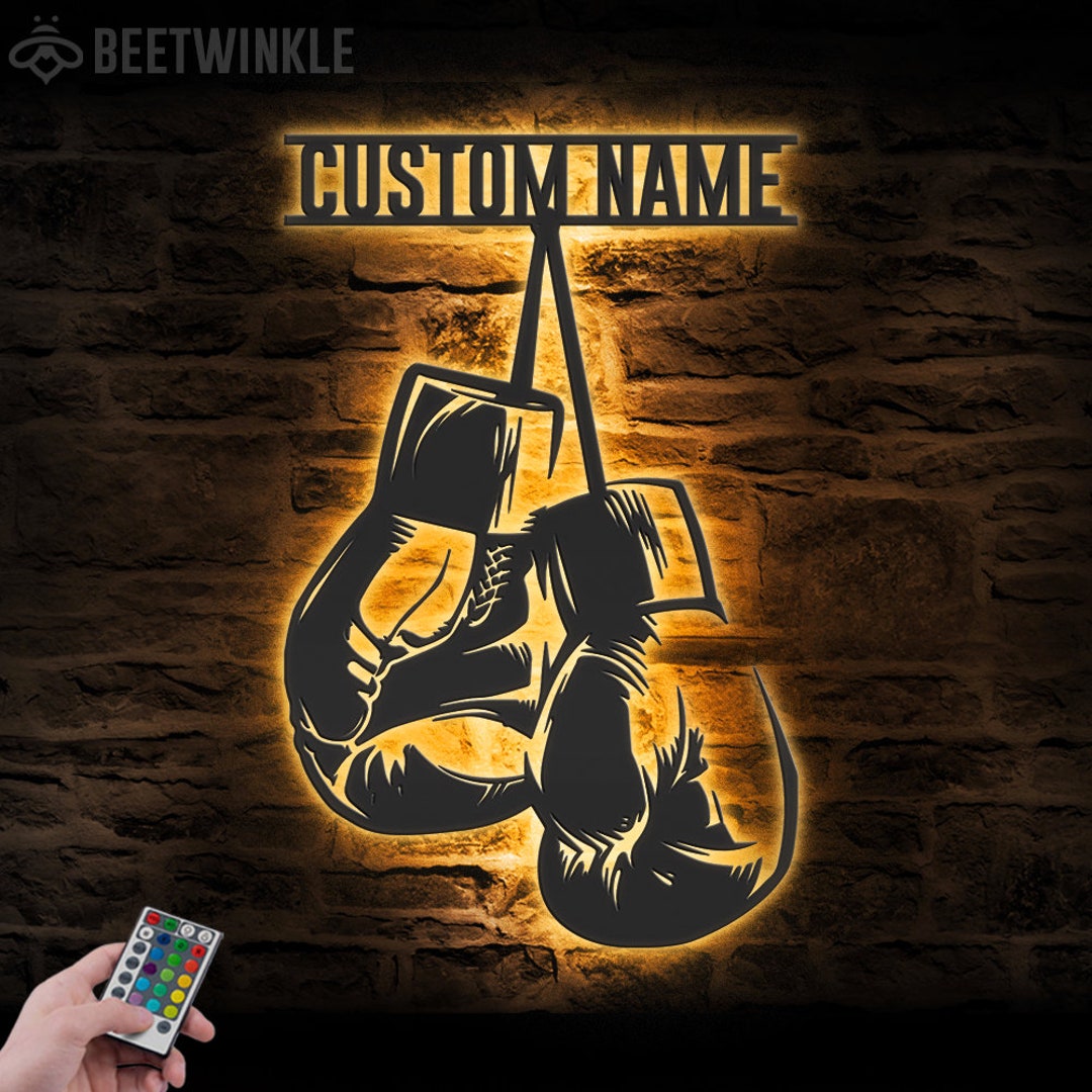 Custom Boxing Gloves Metal Wall Art With LED Light Personalized Boxer ...
