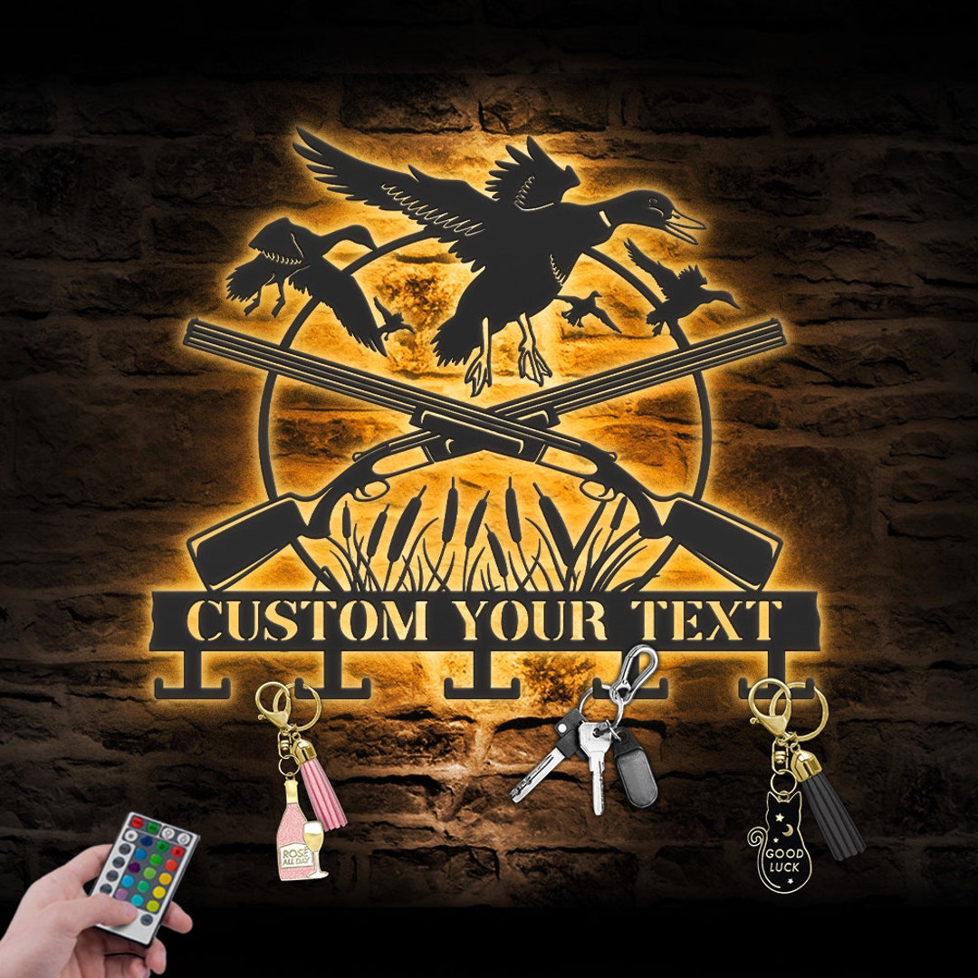 Custom Duck Hunting Key Holder Metal Wall Art LED Light Personalized ...