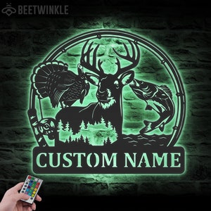 Custom Deer Turkey and Bass Fishing Metal Wall Art LED Light ...