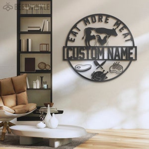 Custom Cow Goat Chiken Meat Shop Metal Wall Art LED Light Personalized ...