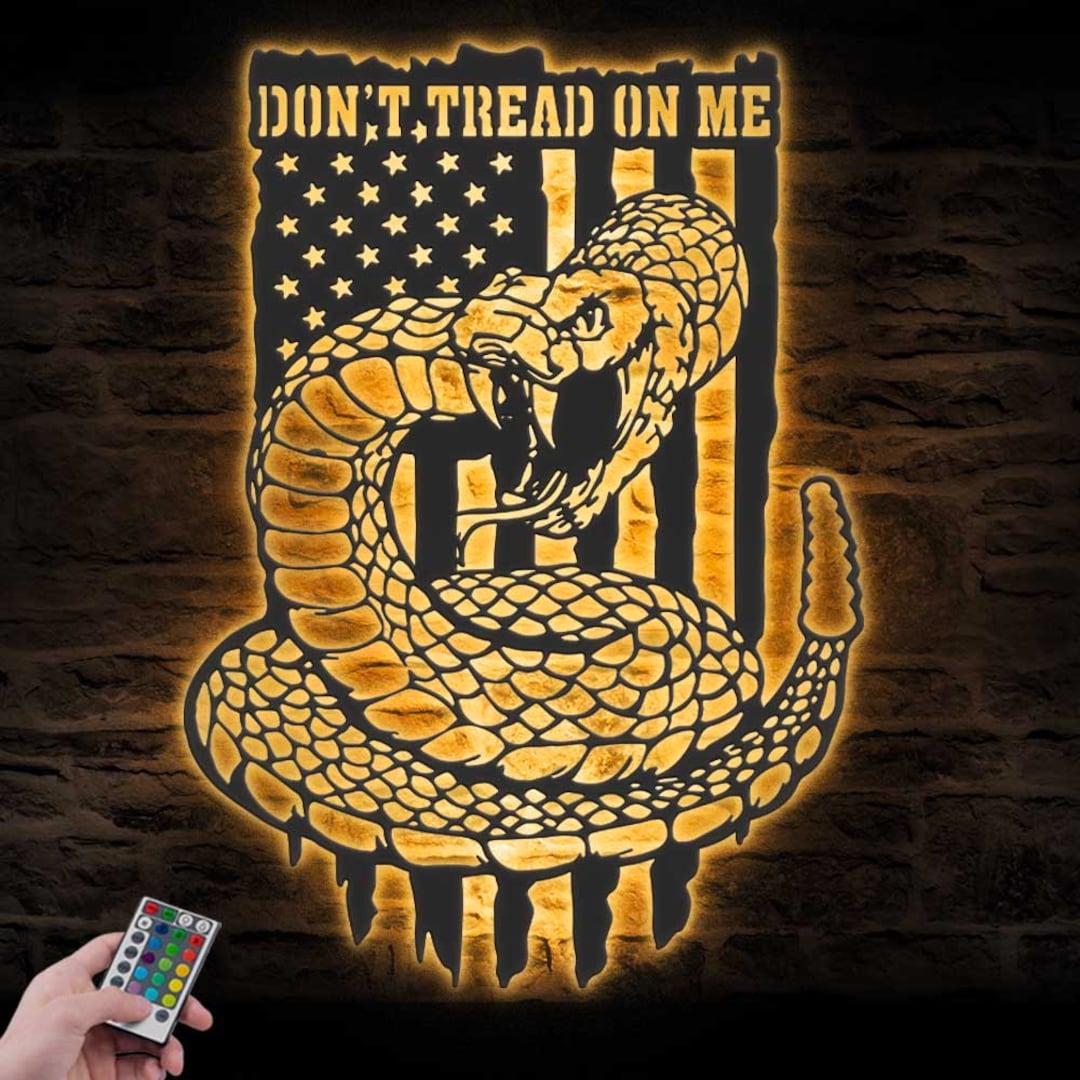 Don't Tread on Me Distressed Flag Metal Wall Art LED Light Rattlesnake ...