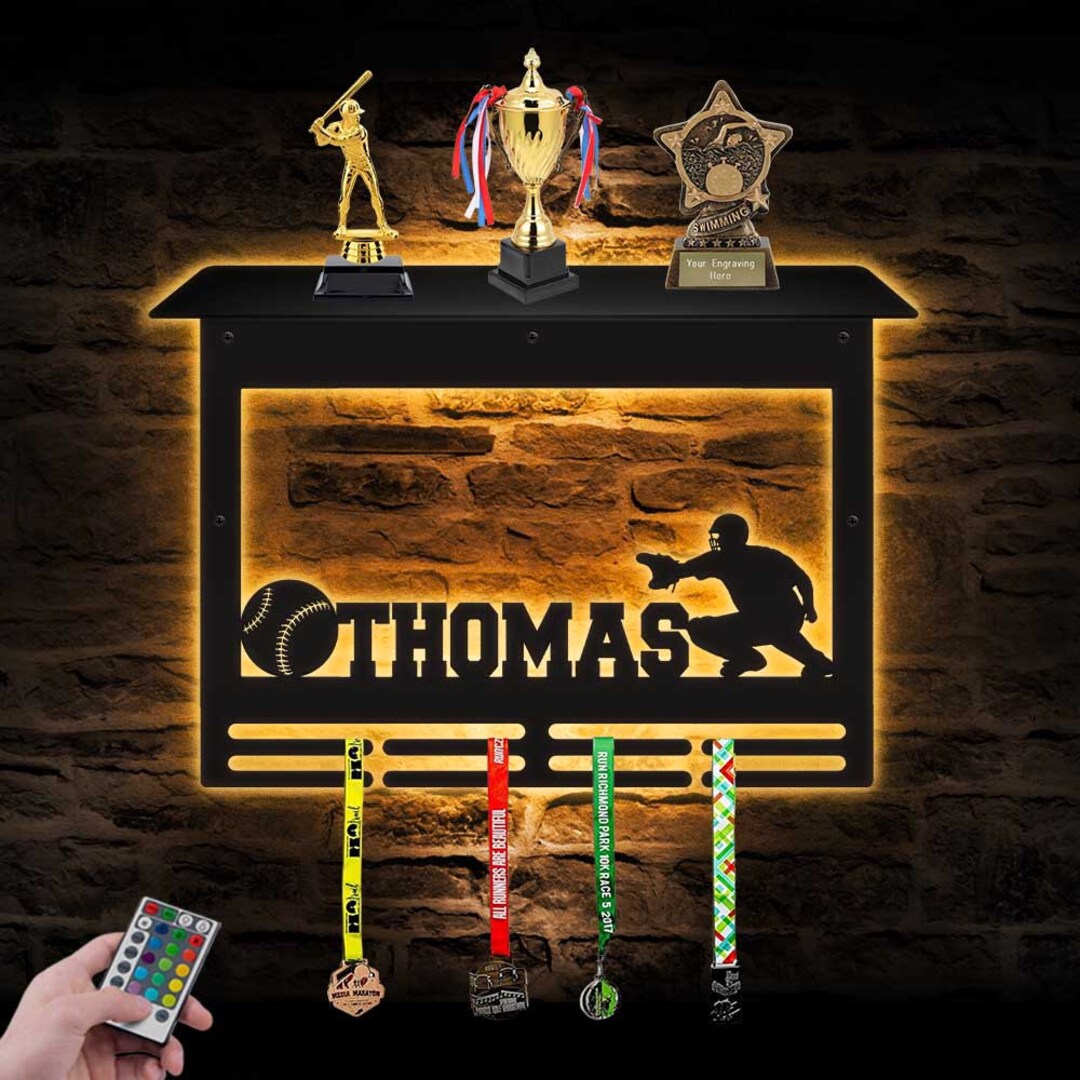 Custom Baseball Catcher Medal Hanger and Trophy Shelf With Led Light ...