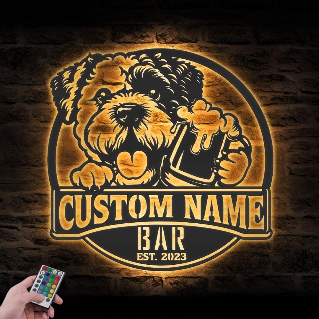 Custom Funny English Boodle Thirsty Beer Pub Metal Wall Art LED Light ...
