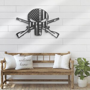 Custom US Punisher Skull Cross Rifles Metal Wall Art LED Light ...