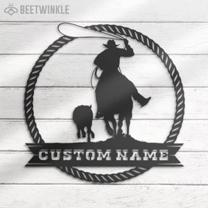 Custom Cowboy Cattle Roping Metal Wall Art LED Light Personalized Tie ...