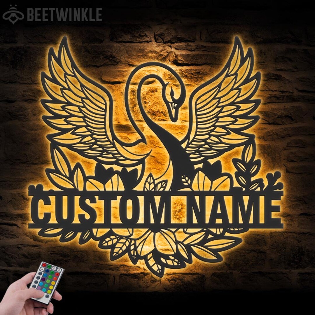 Custom Cute Swan Metal Wall Art LED Light Personalized Beautiful Swan ...