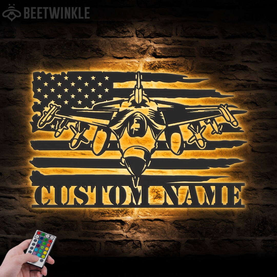 Custom US Fighter Jet Pilot Metal Wall Art LED Light Personalized ...