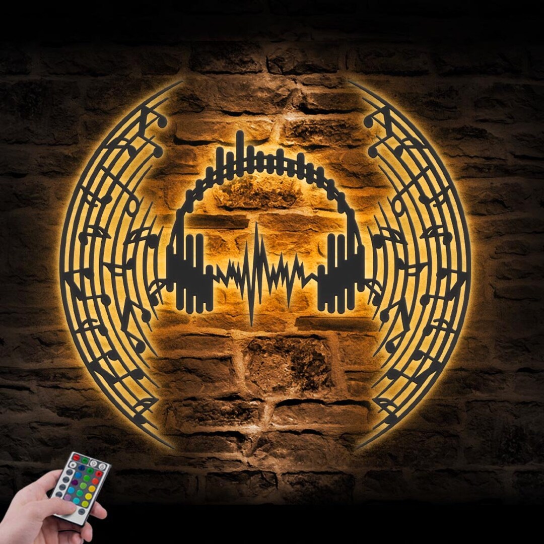 DJ Disc Jockey Music Note Metal Wall Art With Led Lights Deejay ...
