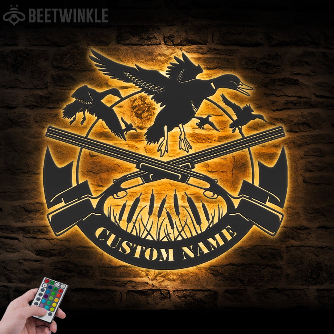 Custom Duck Hunting Metal Wall Art LED Light Personalized Hunter Name ...