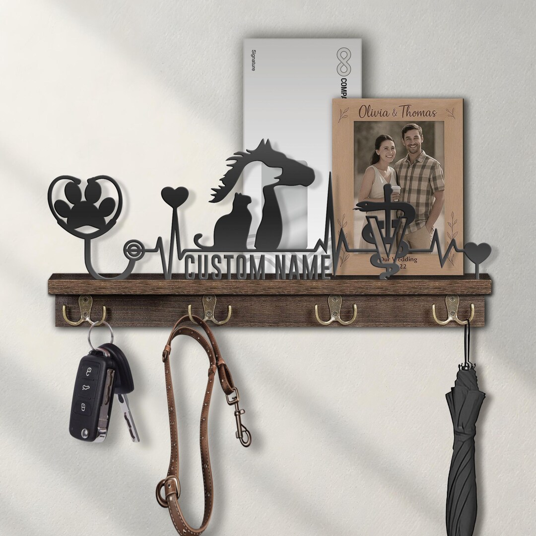 Custom Veterinary Clinic Metal Wooden Key Holder Shelf Personalized ...