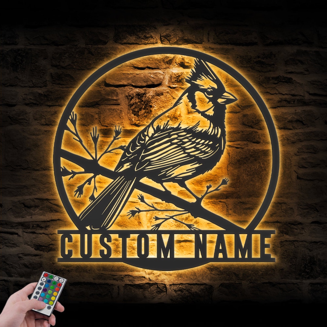 Custom Cardinal Metal Wall Art LED Light Personalized Passerine Bird ...