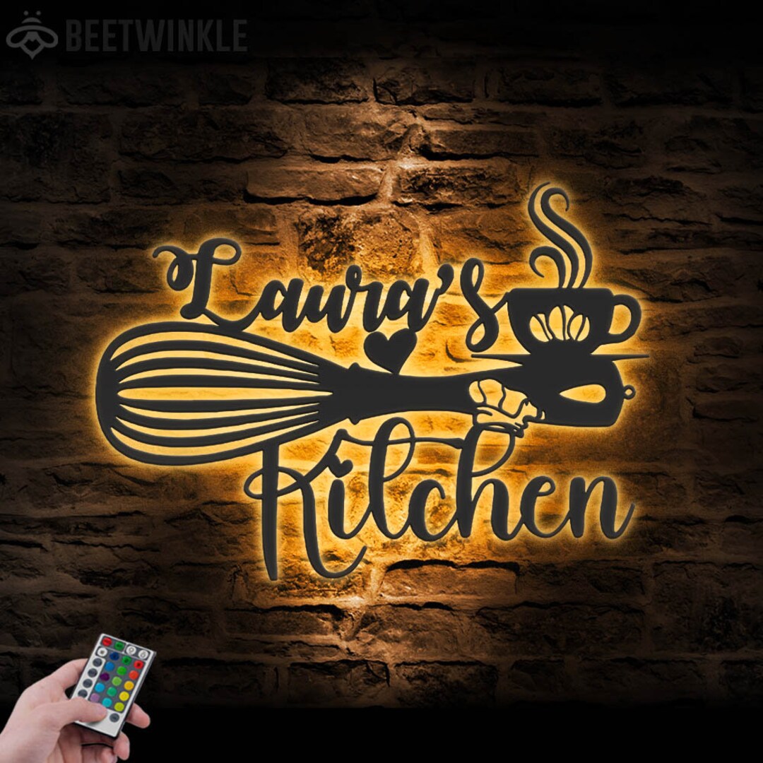 Custom Chef Logo Metal Wall Art LED Light Personalized Backyard Cooking ...