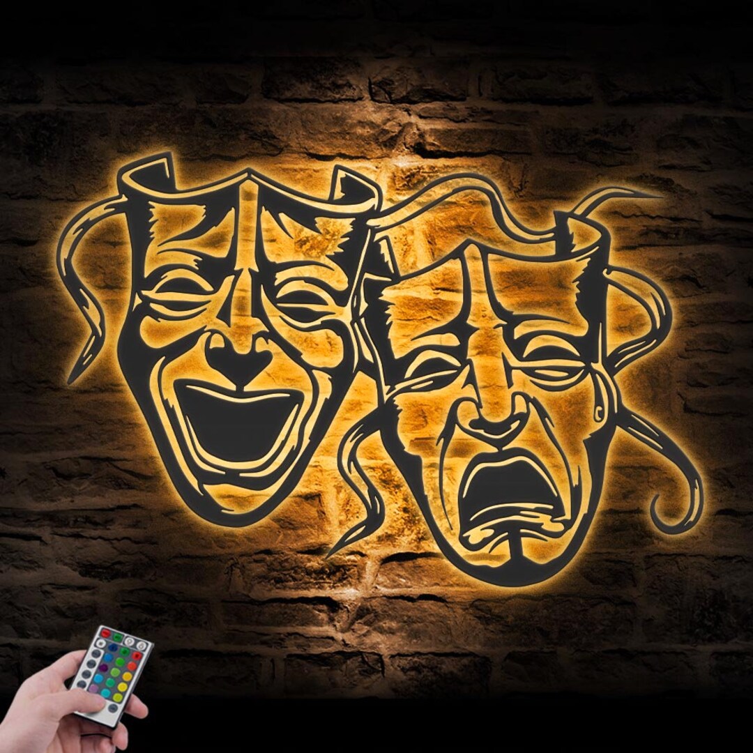 Comedy and Tragedy Metal Wall Art LED Light Theater Lounge Sign Home ...