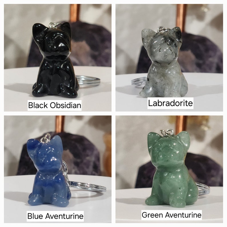 Adorable Pug Dog Crystal Keychains - Black Obsidian, Labradorite ...