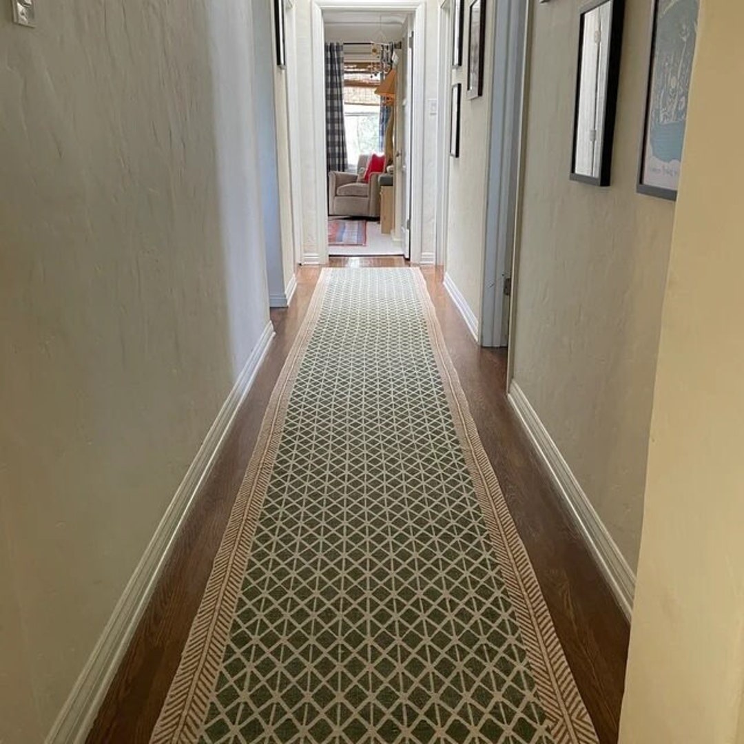 Green Stair Runner Hallway Runner Durrie Hand Block Printed Rug Custom ...