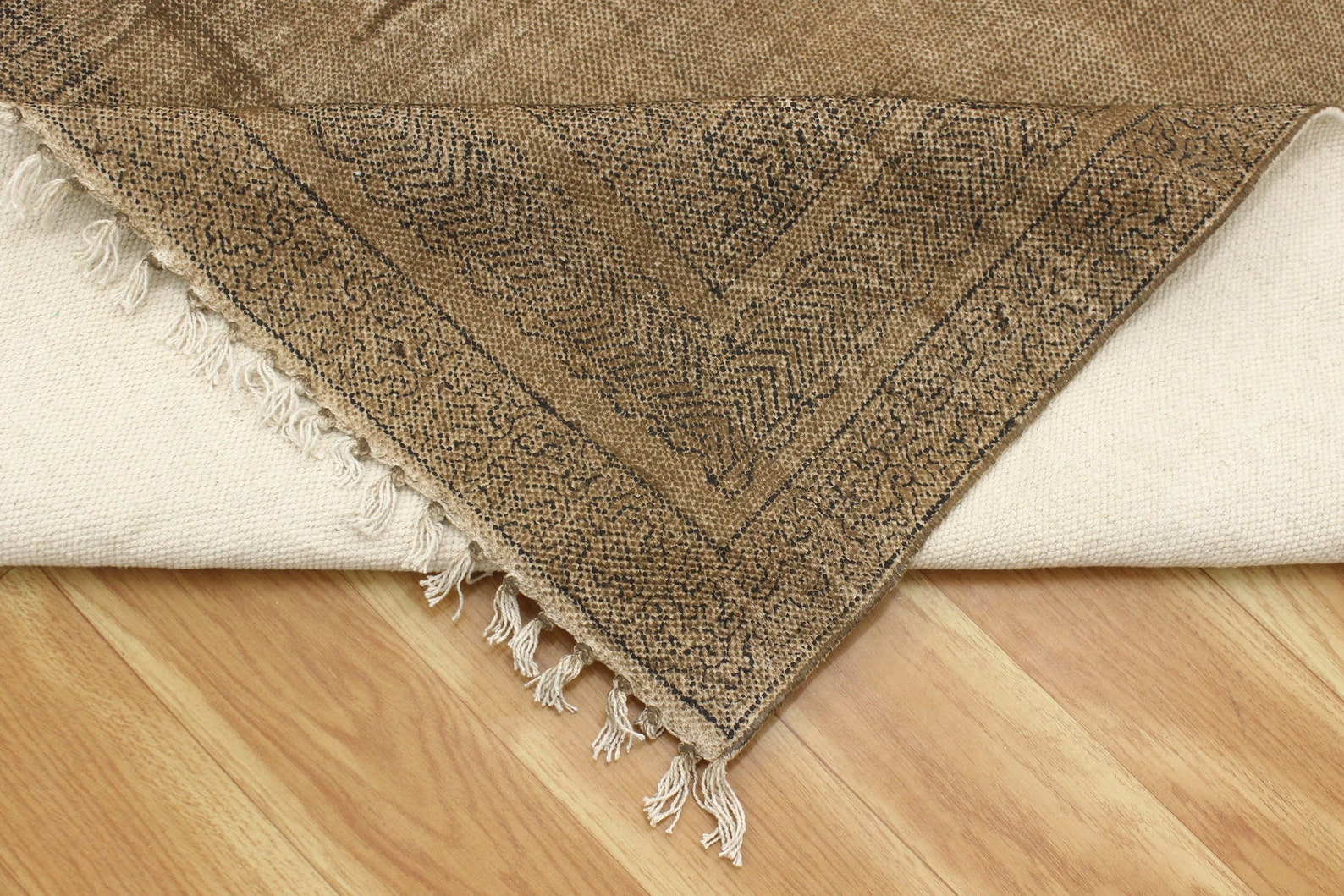 Bronze Runner Rug, Hand Block Print Cotton Dhurrie Kilim - Etsy