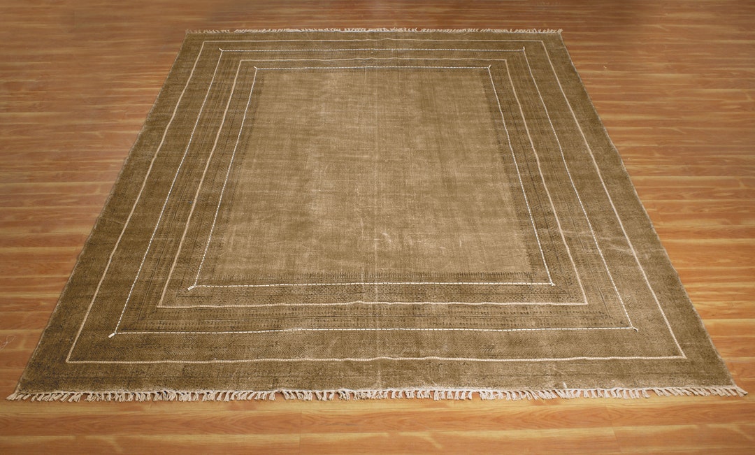 Brown Cotton Kilim Square Woven Cotton Rug Hand Embroidery Work Cotton ...